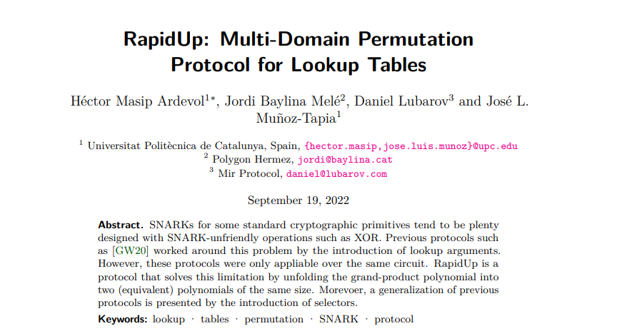 Rapidup Multi Domain Permutation Protocol For Lookup Tables Héctor